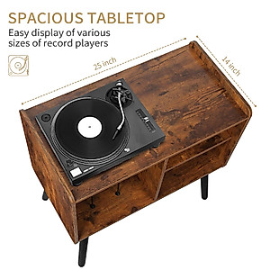 Possile Record Player Stand with Vinyl Record Storage, Mid-Century Turntable Stand for Living Room Bedroom Office, Record Player Table, Vinyl Holder Holds up to 100 Albums, Rustic Brown