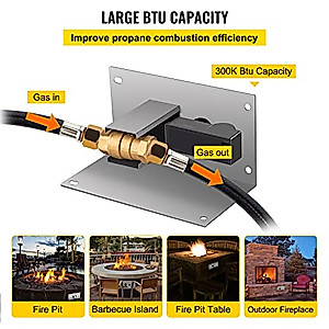VEVOR Fire Pit Gas Burner Spark Ignition Kit, 300K BTU Fire Pit Ignition System, Stainless Steel Fire Pit Igniter, with 1/2'' Key Valve with Key and Leads & Ground Wire Silver