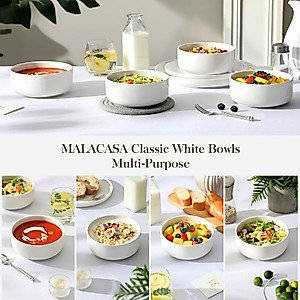 MALACASA 24 OZ Cereal Bowls, Porcelain Soup Oatmeal Bowls Kitchen Ceramic Bowls Set of 4 Dishwasher Microwave Oven Safe, White, Series LUNA