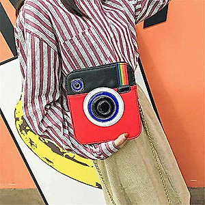 Women PU Radio Camera Design Crossbody Purse Tote Rainbow Snapshot Handbag Satchels Shoulder Bags (Red)
