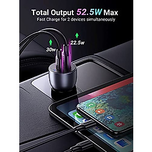 UGREEN USB C Car Charger, 52.5W Type C Car Charger PD 30W&QC 18W, Fast Car Charger Adapter Compatible with iPhone 14/13/12/11, iPad Pro/Mini/Air, Galaxy S23/S22/S21/S20/S10/Note 20, Pixel 7/6/5