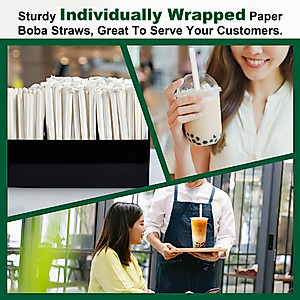 Chunspak 9 Inch Individually Wrapped Disposable White Paper Boba Straws, Bubble Tea Straws 100 Counts, 0.5"/12mm Wide - Pointed End, Extra Thick, Fat - Eco-friendly Biodegradable