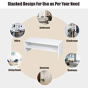 Giantex 3-in-1 Shoe Rack, 5-Tier Shoe Organizer, Wood Storage Shelf for Shoes, Multi-Shape Shoes Shelves, Ideal for Entryway Hallway Living Room (White)