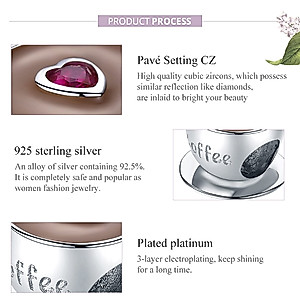 WOSTU Coffee Charms 925 Sterling Silver Hot Coffee Cups Bead Charms for Charms Bracelets for Gifts For Thanksgiving Christmas for Women