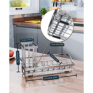 Sink Caddy, Consumest Kitchen Sponge Holder + Dish Brush Holder for Kitchen Sink, Sink Organizer with Drip Tray for Countertop, Stainless Steel Rustproof - Silver