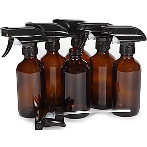 Vivaplex, 6, Large, 8 oz, Empty, Amber Glass Spray Bottles with Black Trigger Sprayers