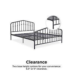 Novogratz Bushwick Metal Bed with Headboard and Footboard | Modern Design | Queen Size - Grey