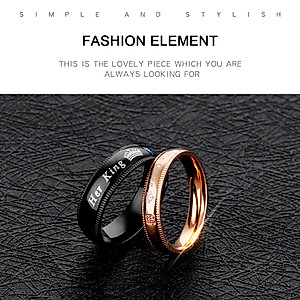 Couples Her King and His Queen Enagagement Bridal Ring Set 2PCS, Black Rose Gold Color (His 12 Her 11)