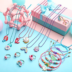 24 Pcs Little Girl Jewelry Set Kids Unicorn Necklace Cute Woven Bracelet Ring for Girls Pretend Dress up Party Favor (Cute Style)