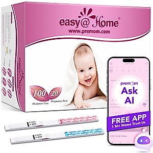 Easy@Home Ovulation Test Strips and Pregnancy Test Strips Combo Kit, Package May Vary (100LH+20HCG)
