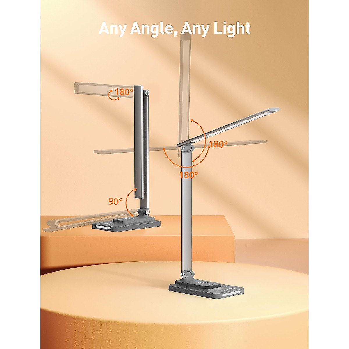 sympa Metal LED Desk Lamp, 12W Desktop Office Lamp, Reading Desk Light with 5V/2A USB Port, 5 Color Temperatures, 6 Brightness Levels, Touch Control for Dorm, Home Office, Bedroom, Living Room Grey