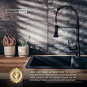 Haymonway Black Kitchen Faucet - Stainless Steel Kitchen Faucets with Pull Down Sprayer - 2 Functions & 360 Degree Kitchen Sink Faucet - Faucet for Kitchen Sink - 1 or 3 Hole Dual Function