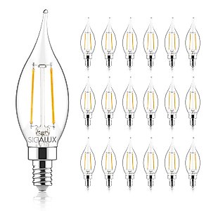 Sigalux E12 Candelabra LED Light Bulbs, 40 watt Dimmable,CA10 Flame Tip Candle Light Bulb, 2700K Warm White,LED Chandelier Lightbulbs for Ceiling Fan,Pendant 18 Pack