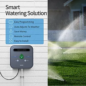 US:E Smart Sprinkler Controller, 8 Zone Watering Timer & Weather Intelligent Irrigation System, Compatible with Alexa and Google Assistant, App Remote & Voice Control, Rain Freeze and Snow Skip