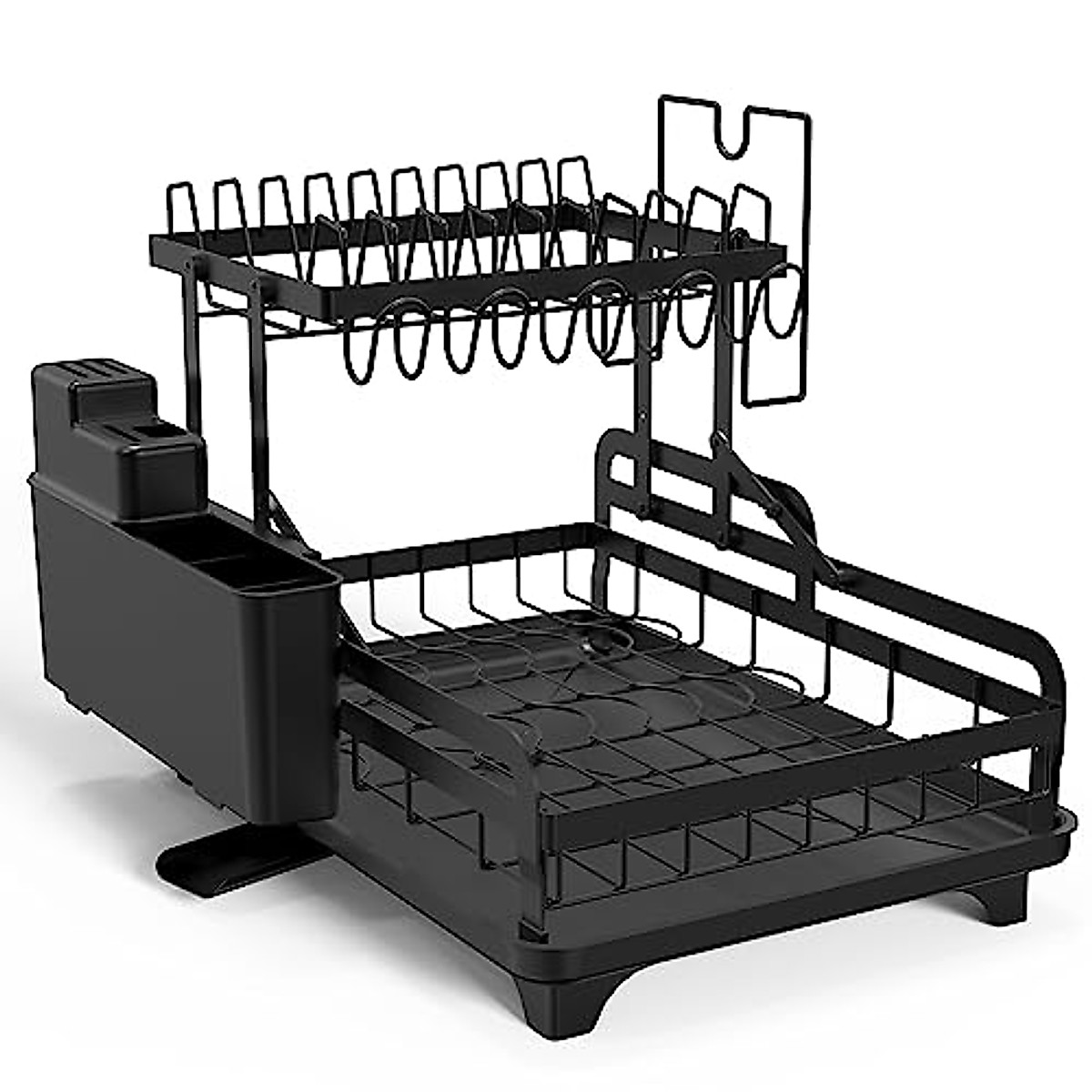 bukfen New Over The Counter Dish Rack(16.3 * 11.4 * 10.8in, Black), 2-Tiers, No Installation Stainless Steels Multifunctional Dish Drying Rack for Draining Plates