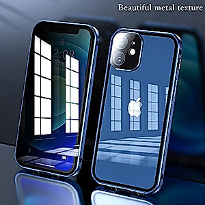 Disonbeir Lockable iPhone 12 Pro Max Anti-Peeping Case with Camera Lens Protector Privacy Screen Protector Strap Hole Aluminum Alloy Metal Bumper Case Double Lock Glass Case Cover (12ProMax, Blue)