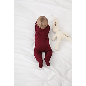 GUISBY Long Sleeve Sleepers Baby, Rayon Footed Pajamas Long Sleeve with Mitten Cuffs 3-6 Months Maroon