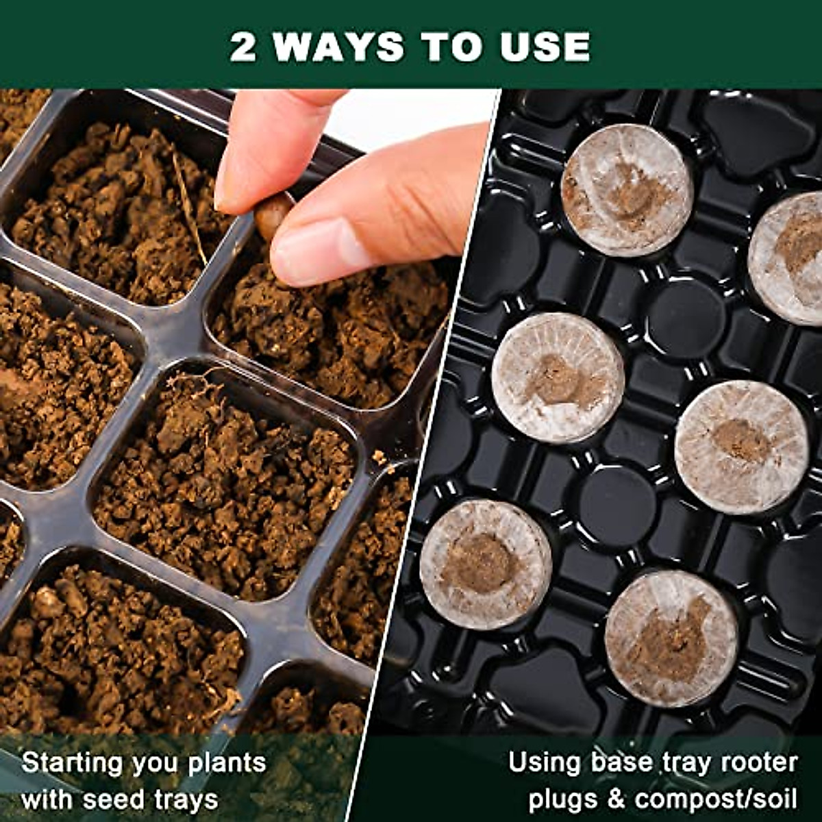 JERIA 12 Packs 144 Cells Seedling Starter Trays,Seed Starter Tray Seed Starter Kit with Humidity Adjustable Dome,Plant Germination Trays and Plant Starter Kit for Seeds Growing Starting (Black)
