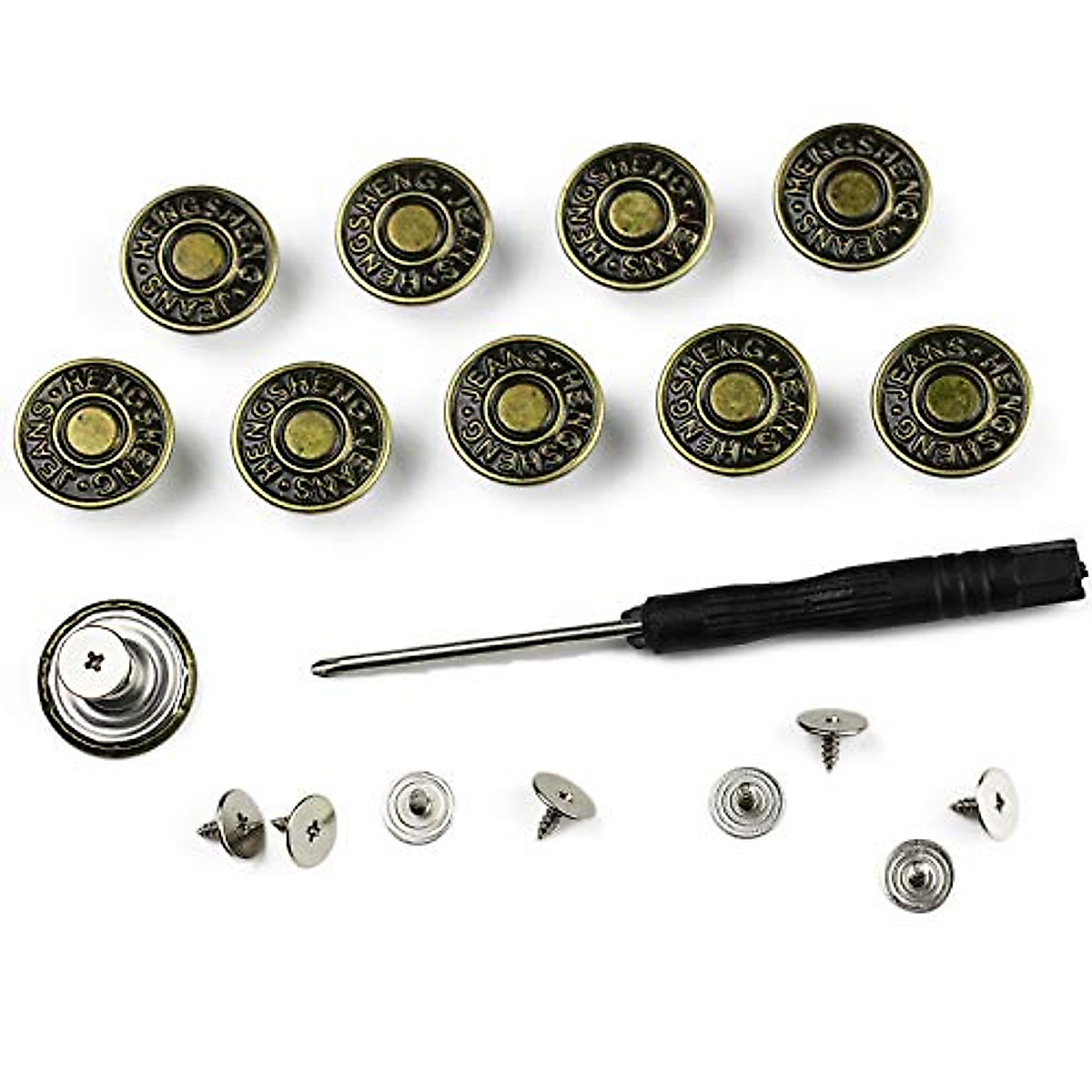 Jeans Buttons Replacement, Instant No Sew Buttons for Pants with Tool,17MM