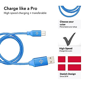 FLOATING GRIP LED USB C Charging Cable, 0.5M/1.5FT 3A Light Up Type c Fast Charging Cable with Data Sync, Compatible with PlayStation, Xbox & More (Blue)