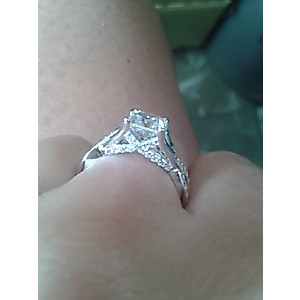 Size 7.5 - Solid 14k White Gold Princess Cut Solitaire with Round Side Stones CZ Cubic Zirconia Engagement Ring 2.5ct.