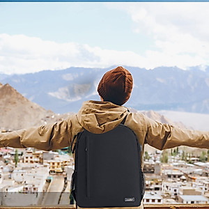 Cwatcun Camera Backpack with USB,Rain Cover,fit 15.6" Laptop,Anti-Theft Rear Open Camera Bag,Waterproof Camera Case with Tripod Straps for Canon Nikon Sony DSLR SLR Photography Bag Unisex(III-L-Black)