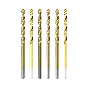uxcell High Speed Steel Straight Shank Twist Drill Bit Fully Ground Titanium Coated 2.5mm Drill Diameter 57mm Total Length 25mm Drill Bit Length 6 Pcs
