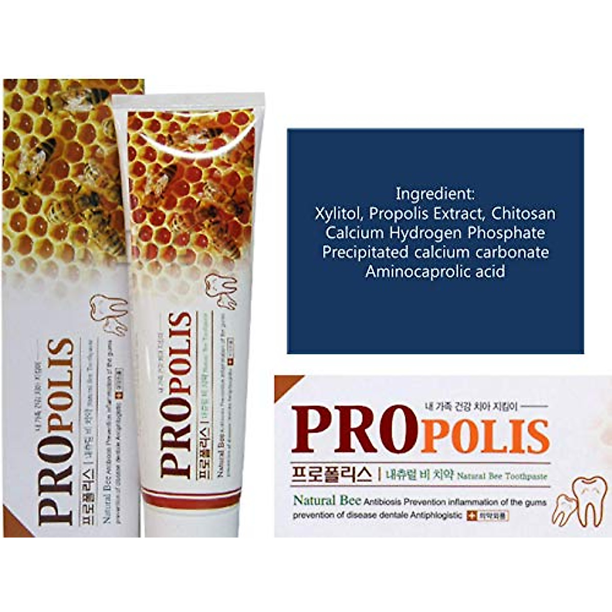 Natural Bee Propolis Toothpaste for Sensitive Teeth & Anti-Plague 6.3oz(180g) 2pcs - Korean Oral Care