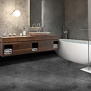 Surnuo 30 PCS 12 * 12 inch 1.5mm Thick Peel and Stick Vinyl Floor Tile, Self-Adhesive Tile Flooring for Bathroom, Livingroom, Kitchen and Renter's House Black Color