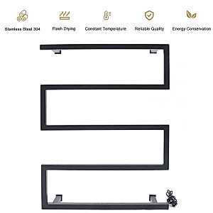 Heated Towel Rack Wall Mounted Holder 5Bars Rustproof Sturdy Space-Saving Heater Warmer Towel Racks Stainless Steel Bathroom Accessories Waterproof IP44 for Bathroom Kitchen Hotels (90W Black)