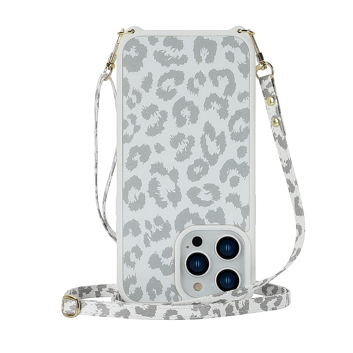 Cavor for iPhone 13 Pro Max Case,Compatible with Magsafe for Women,Crossbody Cases for iPhone 13 Pro Max with Strap Wireless Charging,Leopard Grain Full Body Shockproof Protective Case,White