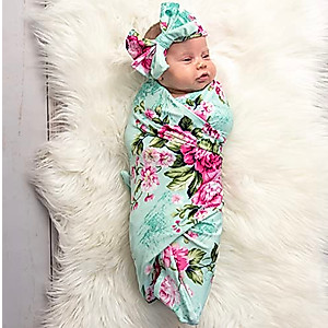 DOUBLE THE SPRINKLES Matching Robe and Swaddle Set Mom And Baby - Mommy & Me Matching Outfits, Hospital Robe For Labor With Delivery Gown, Baby Blanket & Headband (XL, Aqua Floral)