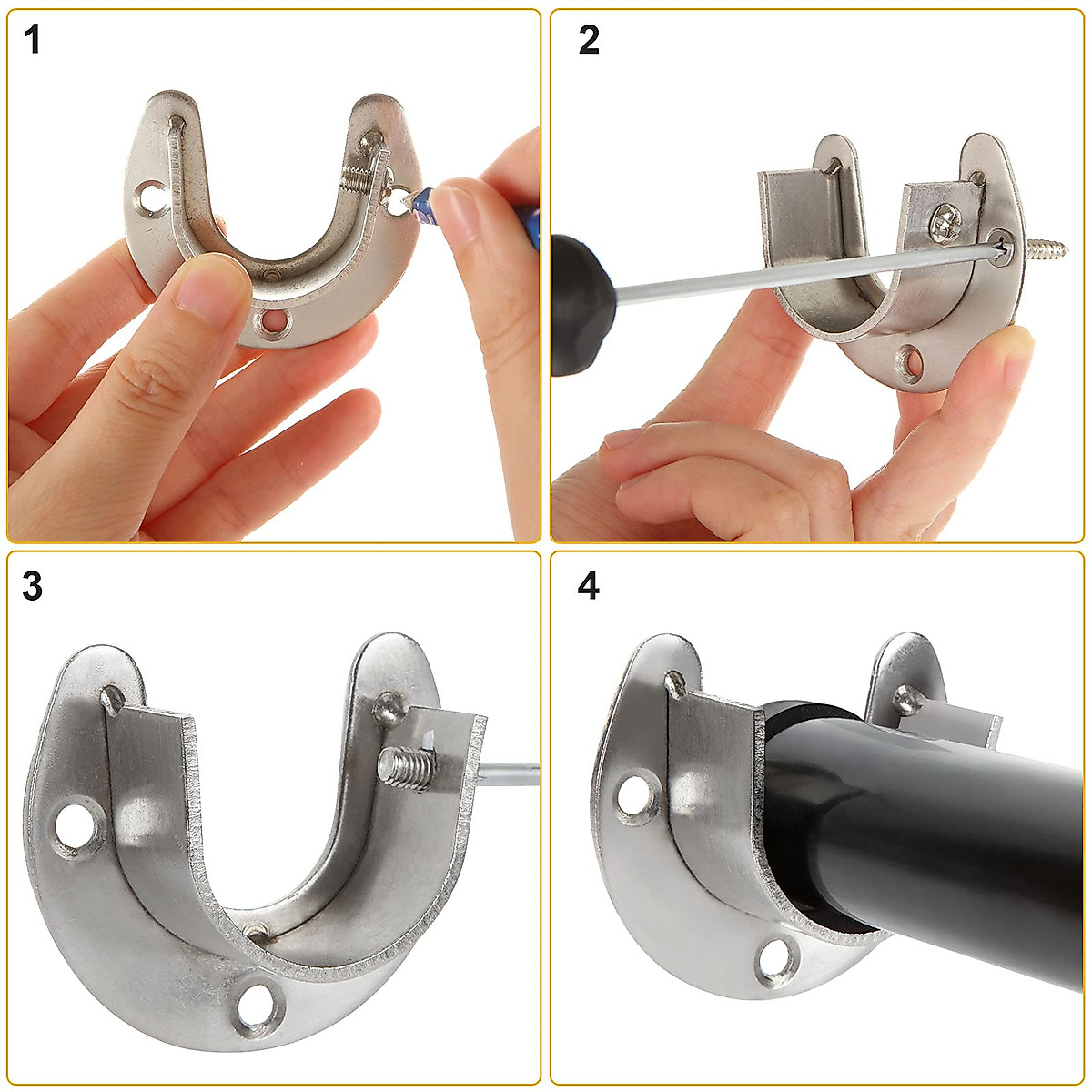 DAOST 16 Pack Closet Rod Bracket 1 1/4 Inch Closet Rod Holder Stainless Steel Closet Pole Socket Heavy Duty Closet Rod Support Closet End Support for Closet Shower Rod with Screws (U Shaped, 32mm)