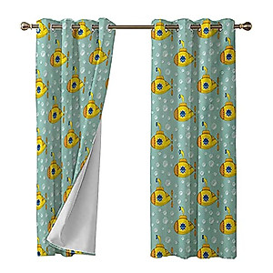 Seafoam and Earth Yellow Farmhouse Curtains 63 Inch Long Yellow Submarine Kids Bedroom Blackout Grommet Top Curtain Panels W72 x H63