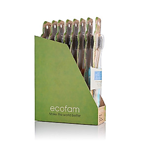 ECOFAM Earth Friendly Compostable Adult Manual Toothbrushes - Silver Infused Soft Bristle Toothbrush (4 Pack) (8 Pack Multi Color)