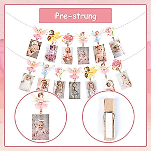 My Fairy First Birthday Decorations - Fairy 1st Birthday Glitter Banner and Monthly Photo Banner, Fairy One Year Old Birthday Decorations for Girl, Floral Fairy 1st Birthday Party Supplies