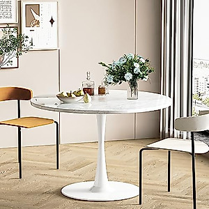 DKLGG White Marble Round Dining Table, 31.5" Tulip Table Kitchen Dining Table for 2-4 People with MDF Table Top & Pedestal Base, Mid-Century End Table Leisure Coffee Table Office Living Room Table