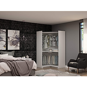 Manhattan Comfort Rockefeller Ultra Modern Open Corner Bedroom Closet with 2 Hanging Rods, 65.91", White