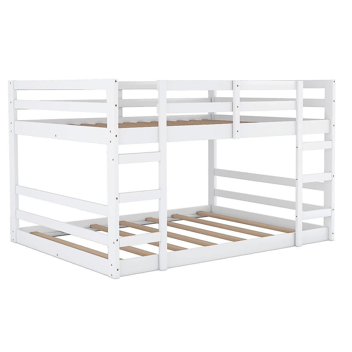 Prohon Twin Over Twin Bunk Bed for Kids Teens, Low Bunk Bed with Ladder and Guard Rail, Space Saving Bunkbed Solid Wood Slats Support No Box Spring Needed, Gray