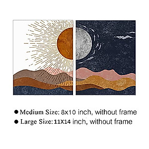 Sun and Moon, Boho Art, Decorative Wall Art, Desert Prints, Modern Abstract Art, Sunshine Decor, Bedroom Wall Art, Above Bed, Set of 2 Prints UNFRAMED (Large)