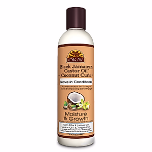OKAY Black Jamaican Castor Oil Leave In Conditioner - Hair Moisturizer for Women and Men, Natural Hair Product for Hair Growth, Curly Hair Grease for Smooth, Moisturized Hair - 8 oz (Pack of 1)