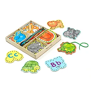 Melissa & Doug Alphabet Wooden Lacing Cards With Double-Sided Panels and Matching Laces - Lacing Toys For Toddlers, Fine Motor Skills Threading Cards, Sewing Cards For Preschoolers And Kids Ages 3+