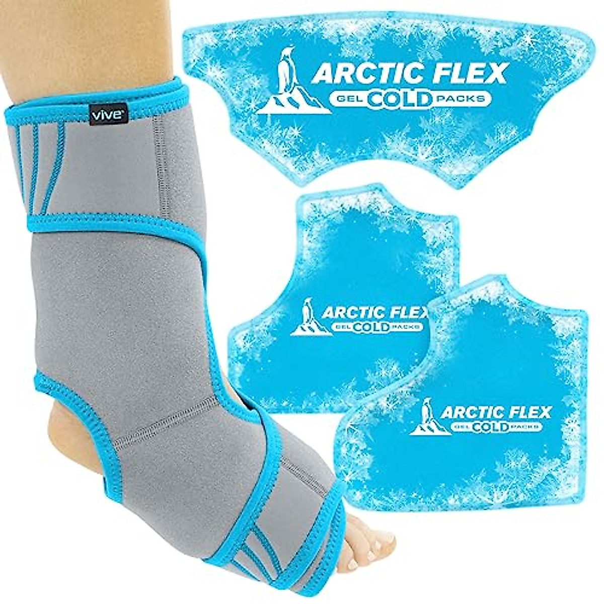 Vive Ankle Ice Pack Wrap - Foot Cold/Hot Compression Brace - Adjustable Freeze Support For Cooling/Heating Achilles Injuries, Tendonitis, Plantar Fasciitis, Sore Feet, Inflammation, Muscle Sprain