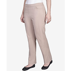 Alfred Dunner Womens Petite Classic Allure Fit Proportioned Pant with Elastic Comfort Waistband, Tan, 8P