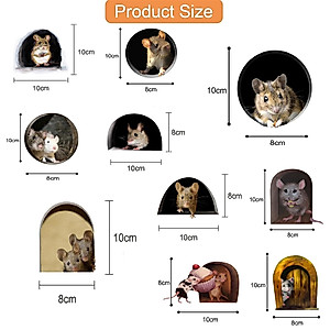 10pcs 3D Mouse Hole Wall Decals Peel and Stick,Decorative Wall Stickers, Fun Animal Stickers for Children- Kids Room Bedroom House Nursery Classroom Decor