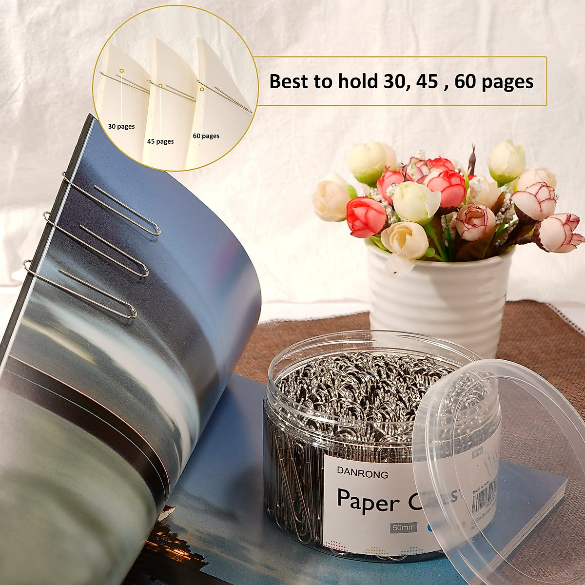 DANRONG Silver Jumbo Paper Clips, 270pcs 2 Inch (50 mm) Paper Clip, Large Paperclips Great for Office School and Personal Use(Jumbo, Sliver)