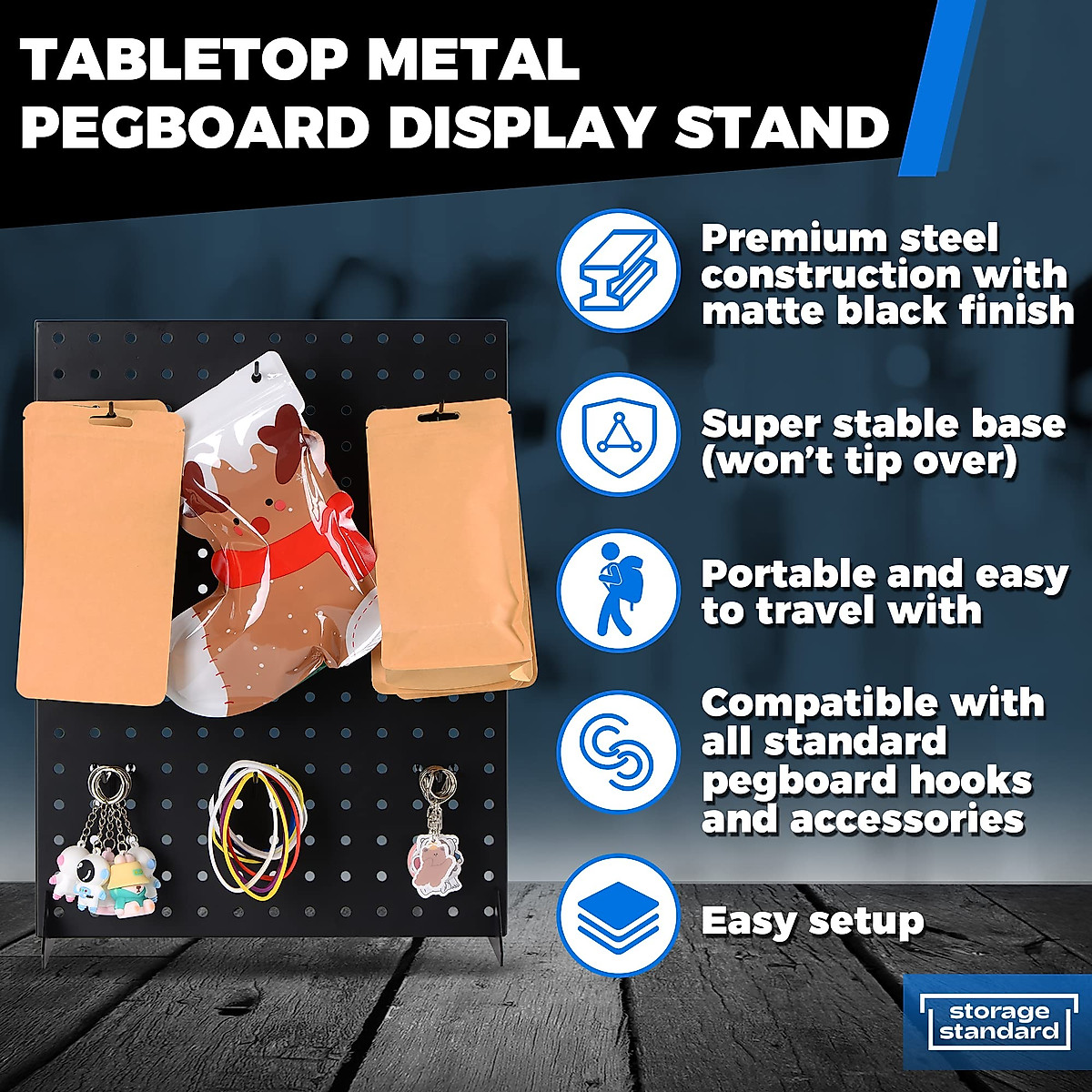 Pegboard Display Stand for Craft Shows & Fairs - Metal Jewelry Retail Display for Selling Accessories, Earring, Pin Stands for Retail Stores, Vendors & Events - 17" x 13”, Black