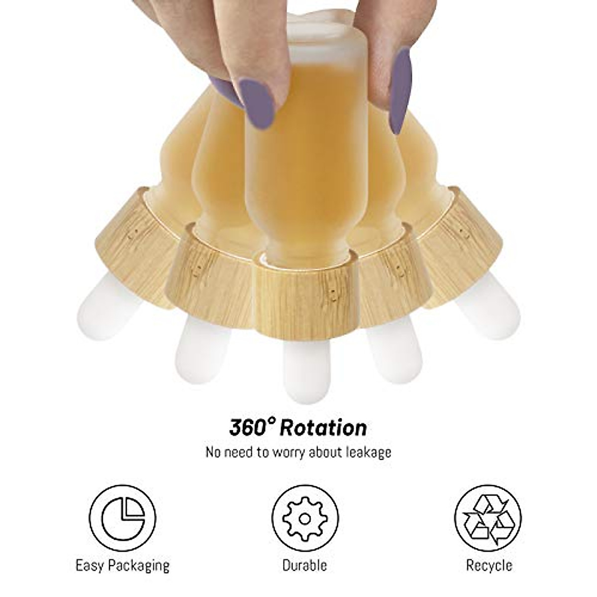 MODOWEY 12Pcs 10ml Frosted Glass Dropper Bottles, Eco-friendly Essential Oil Containers Bulk With Eye Dropper and Bamboo Lids, Refillable Essence Liquid Cosmetic Containers and 2 Pieces Funnel (10ML)