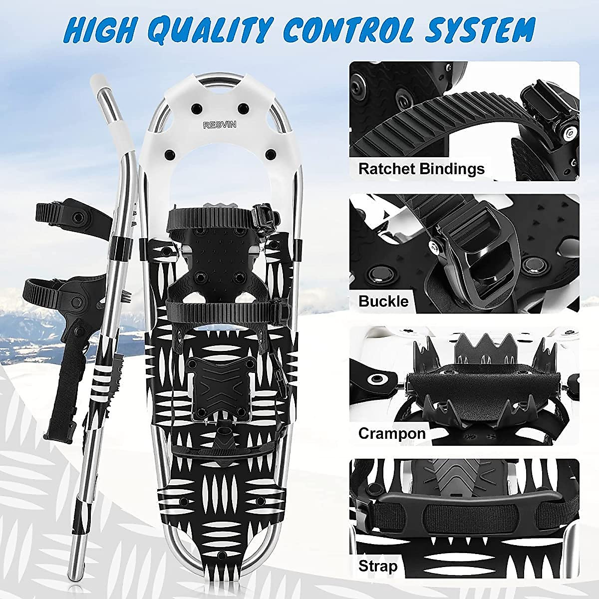 RESVIN 25/30 Inches Snow Shoes for Men Women Youth, Lightweight Aluminum Terrain Snowshoes with Special EVA Padded Ratchet Binding and Carrying Tote Bag