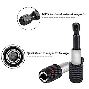 Mesee 3 Pieces Magnetic Extension Chuck Adapter with 1/4 Inch Hex Shank Quick Release Bar Socket Screwdriver Bit Holder Kit for Screws Nuts, 60mm Length